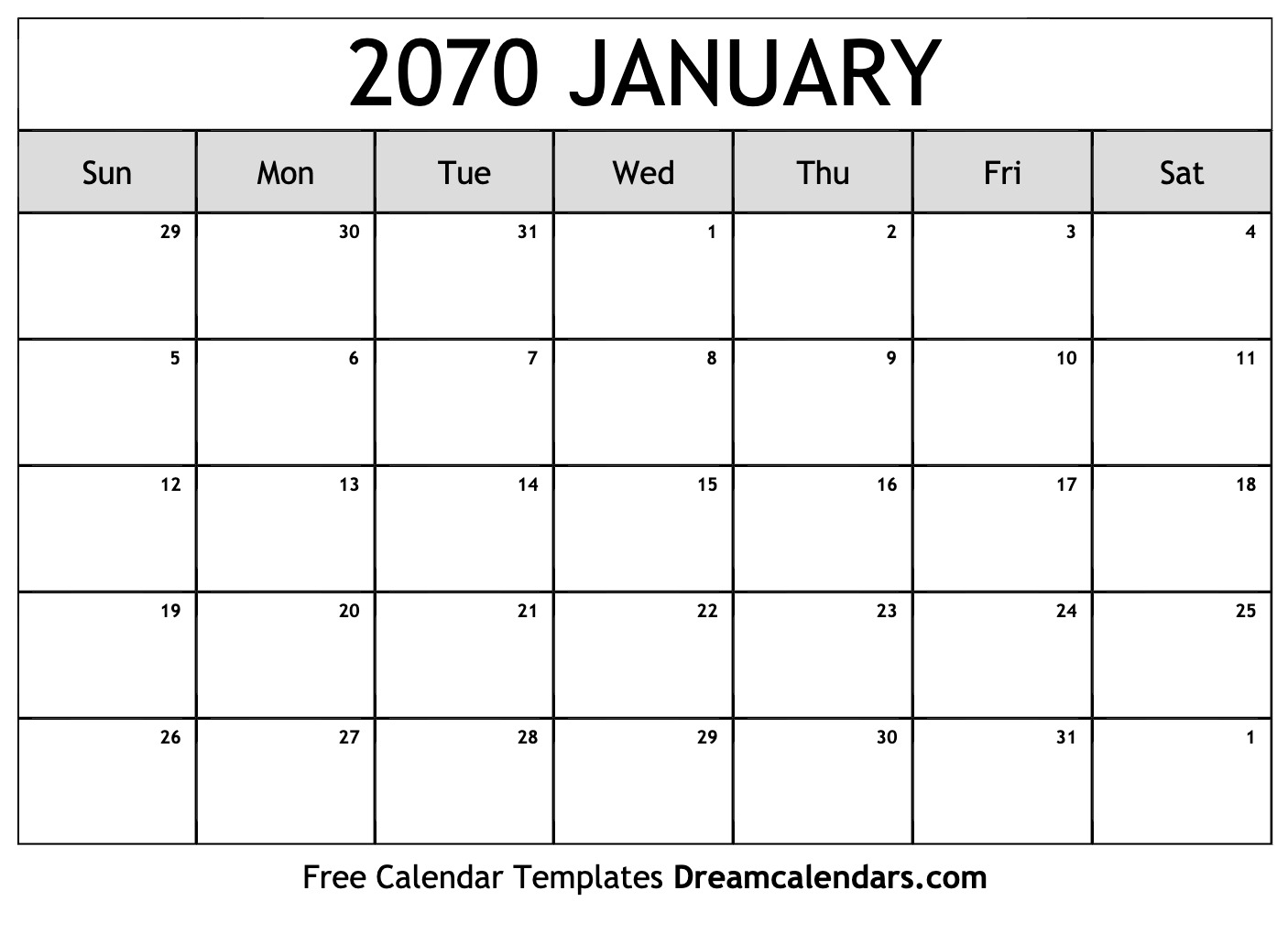 January 2070 Calendar - Free Printable with Holidays and Observances January 2070 Calendar - Free Printable with Holidays and Observances